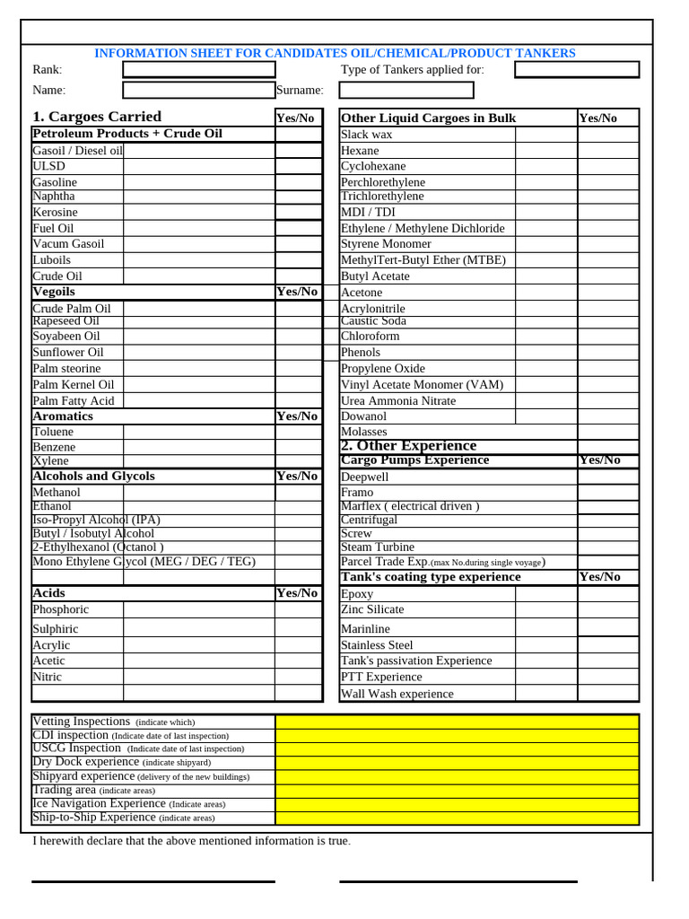 Tankerman Information Sheet | PDF | Oil | Acetic Acid