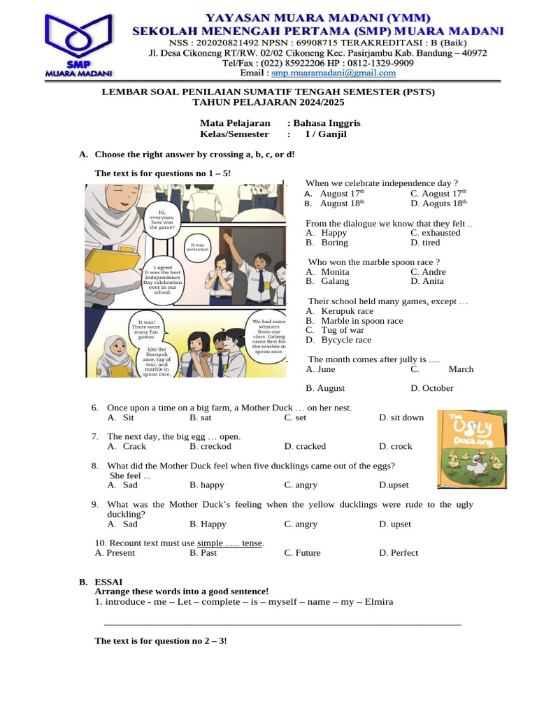 Soal PSTS Bahasa Inggris Kelas 8 Ganjil 2024-2025 | PDF | Poultry