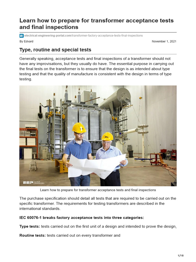Transformer Acceptance Tests and Final Inspections | PDF | Transformer ...