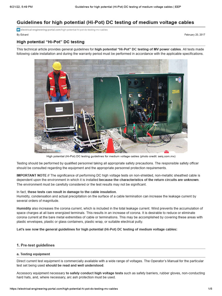 Guidelines For High Potential (Hi-Pot) DC Testing of Medium Voltage ...