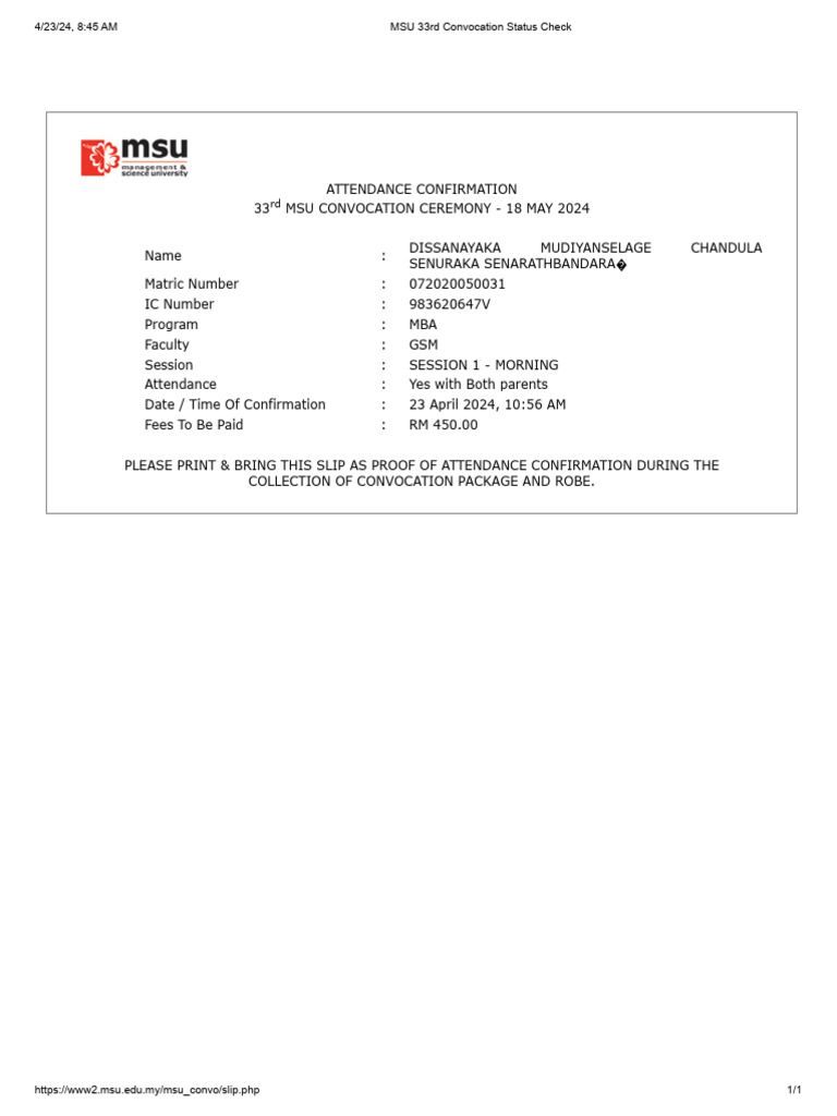 MSU 33rd Convocation Status Check | PDF