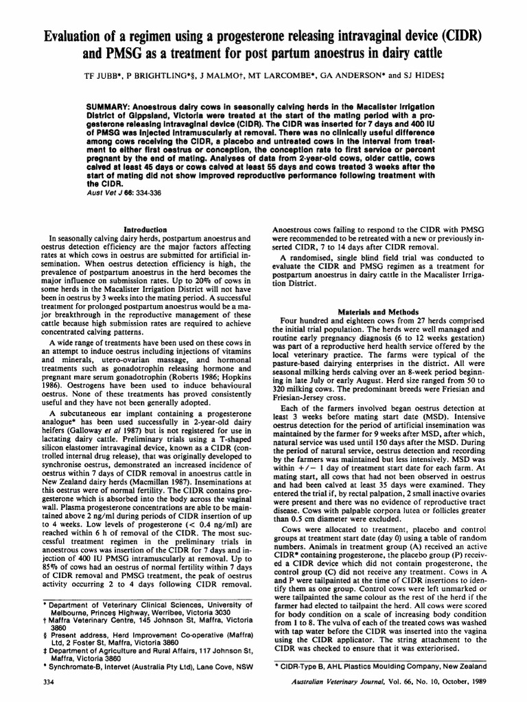 Evaluation of A Regimen Using A Progesterone Releasing Intravaginal ...