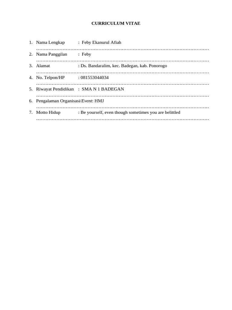 Curriculum Vintage Febyyyyyyy - Feby Ekanurul Afiah | PDF