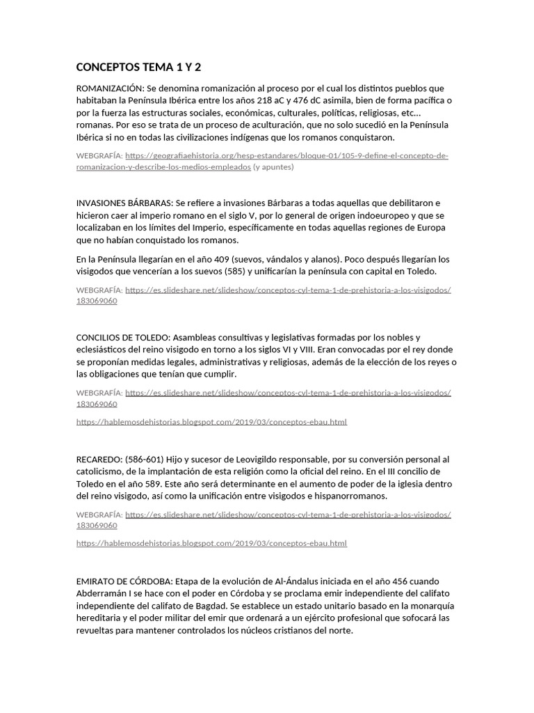 Conceptos Tema 1 y 2 | PDF | Al Andalus