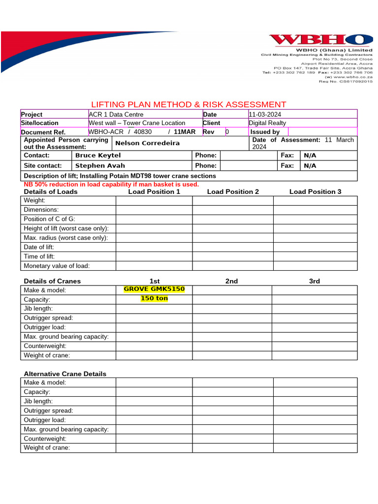 Crane Lifting Plan Method Statement and Risk Assessment | PDF | Crane ...