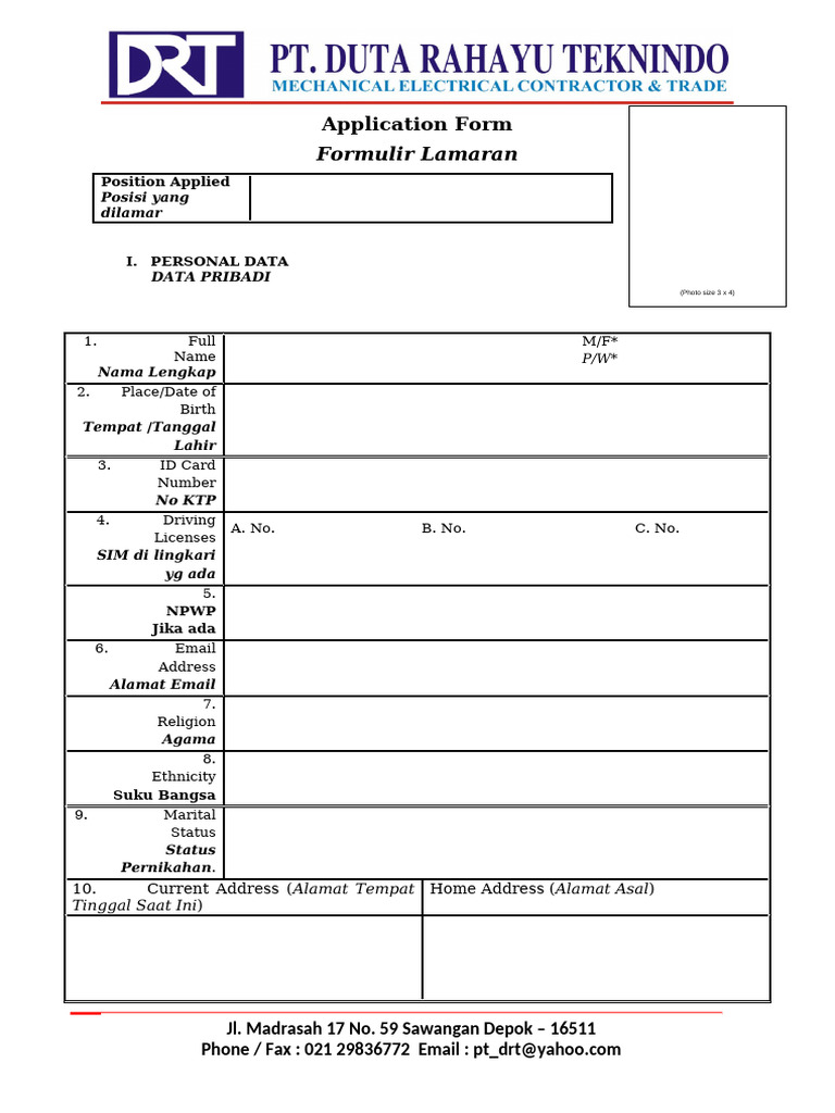 Form Lamaran Full | PDF