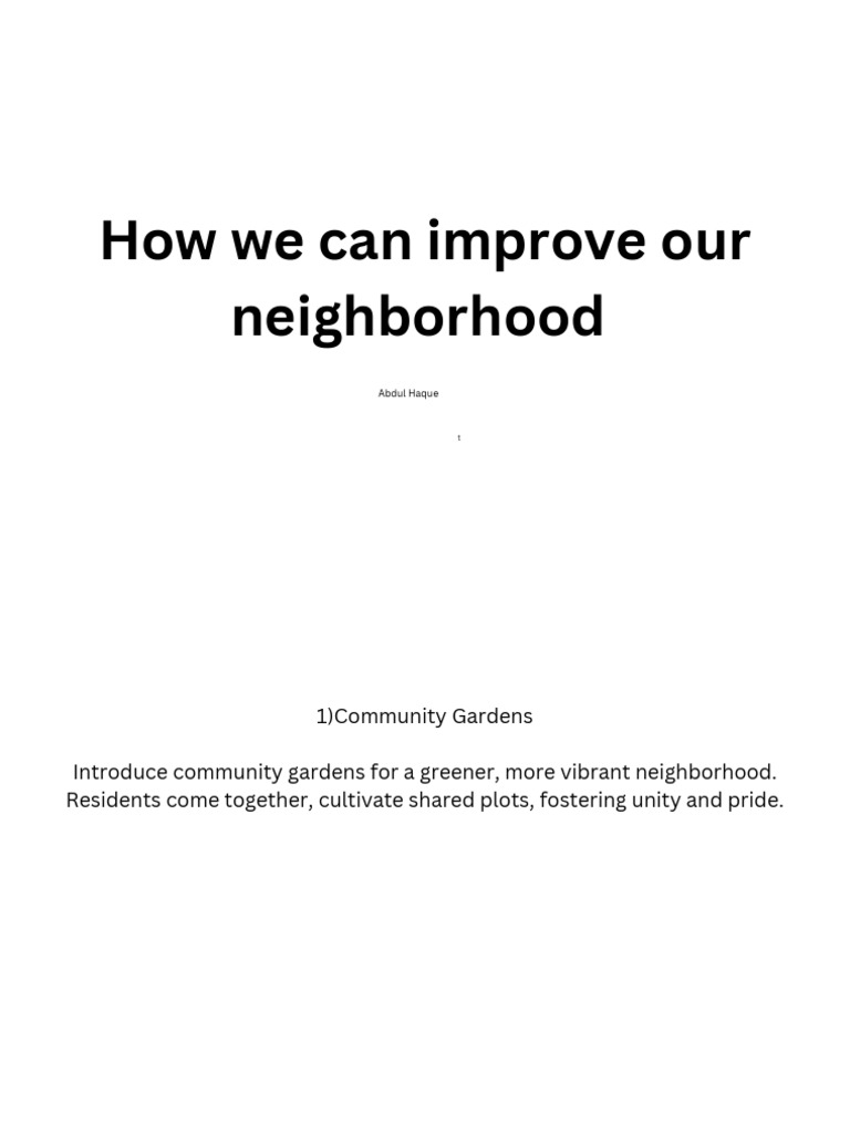 How We Can Improve Our Neighborhood | PDF | Community | Natural Environment