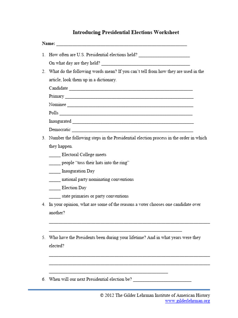 Reading Comprehension Introducing Preseidential Elections | PDF