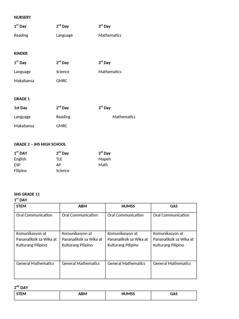 Exam Schedule | PDF | Science | Science, Technology, Engineering, And ...
