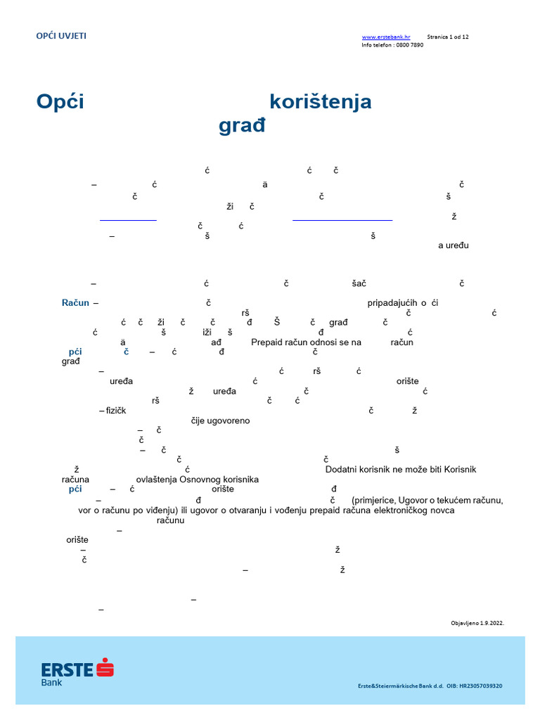 Opci Uvjeti Izdavanja I Koristenja Platnih Kartica Za Gradane U ...