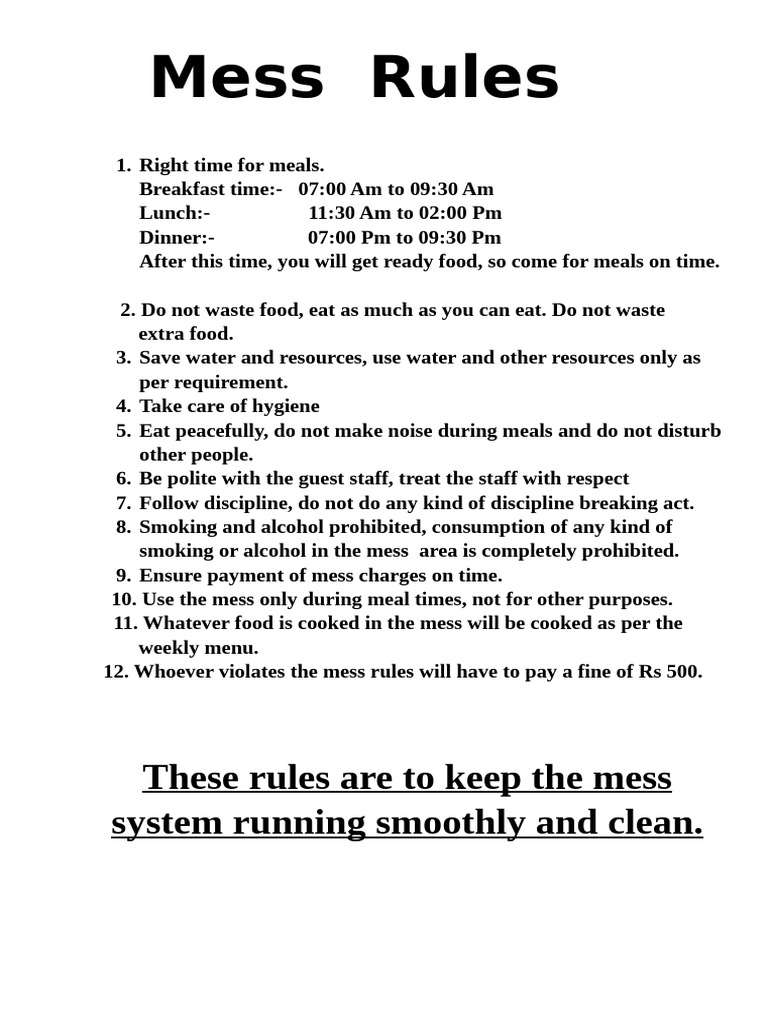 Mess Dining Rules & Guidelines | PDF | Lifestyle
