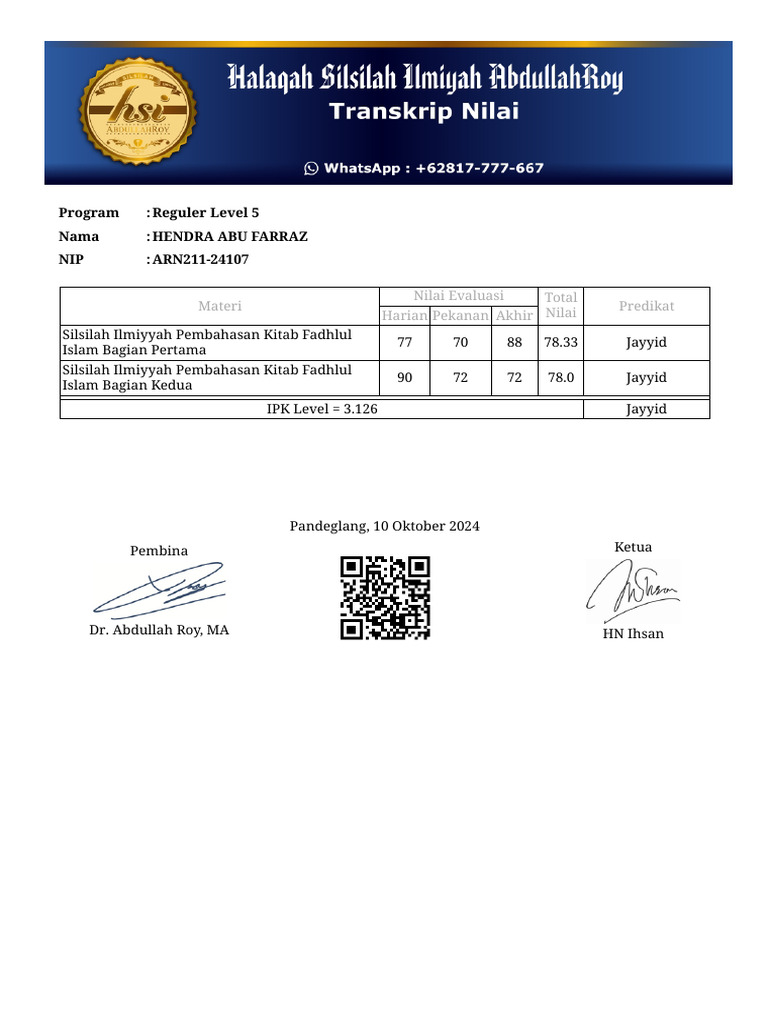 Transkrip Reguler Level 5 | PDF