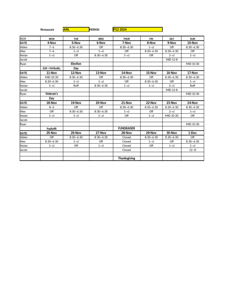 MRG Manager Schedule P12 2024 | PDF