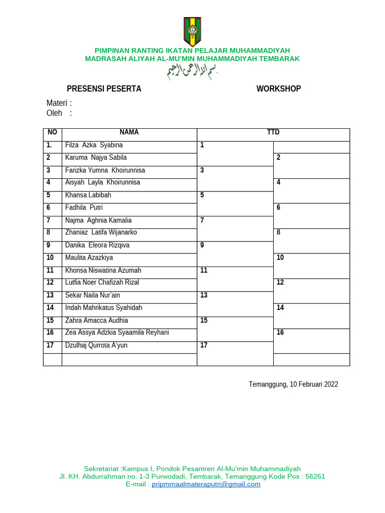 PRESENSI PESERTA WORKSHOP Fiks | PDF