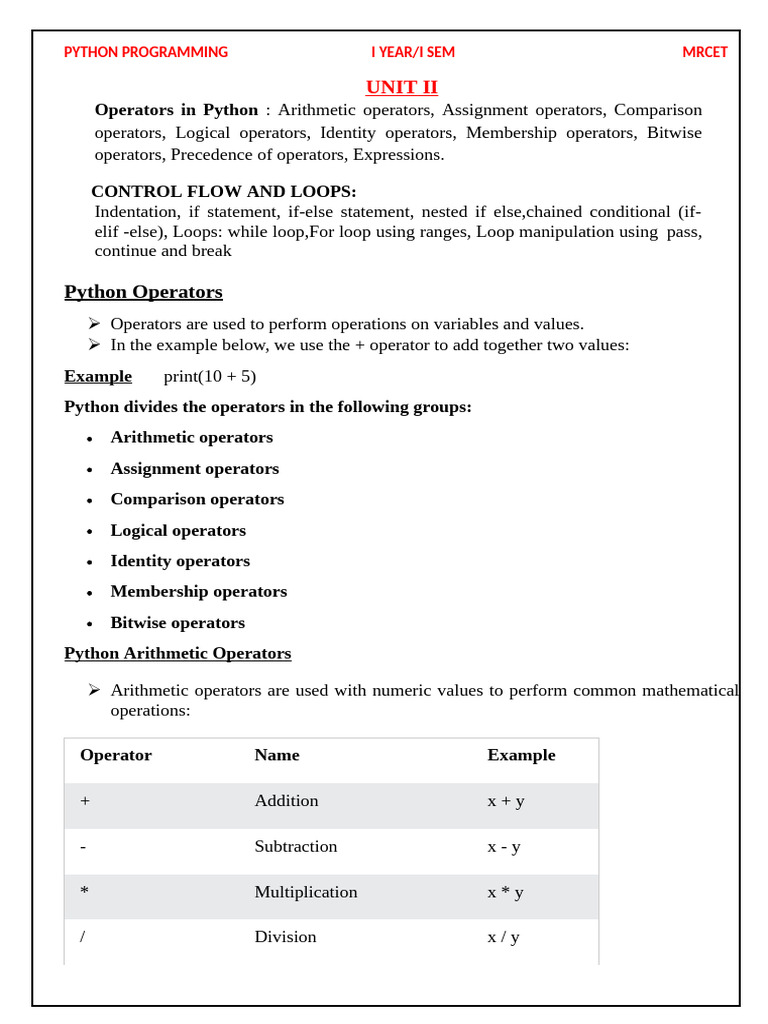 Python Operators and Control Flow Basics | PDF | Control Flow | Python (Programming Language)