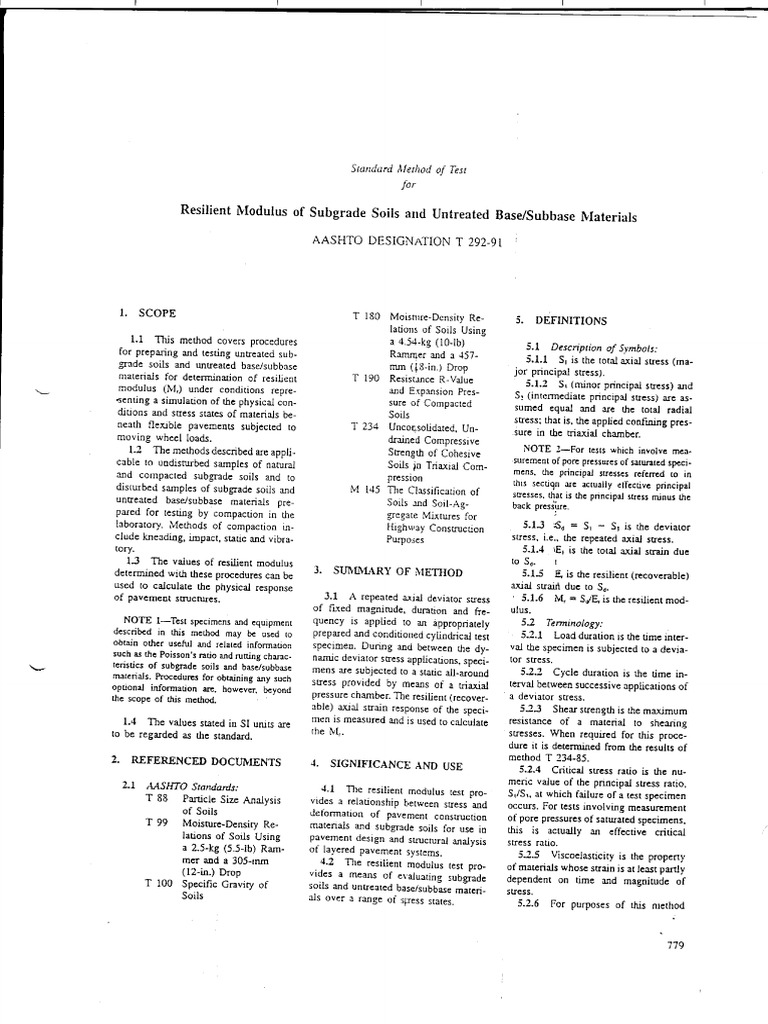 T 292-91 Resilient Modulus of Subgrade and Untreated Base | PDF