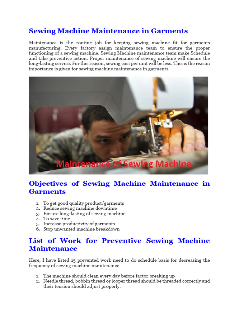 Sewing Machine Maintenance Checklist | PDF | Sewing Machine | Sewing