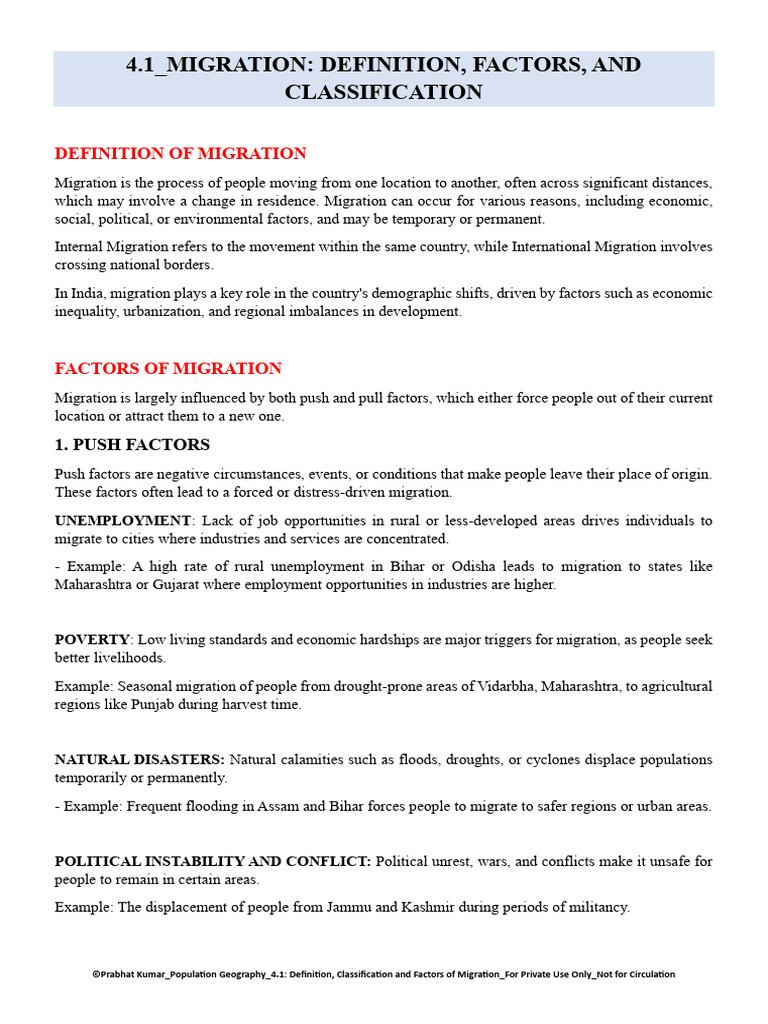 4.1 - Definition, Classification and Factors of Migration | PDF | Human ...