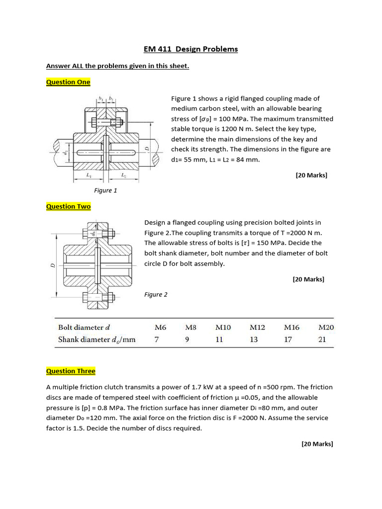 EM 411 Design Problems - 094852 | PDF | Friction | Screw