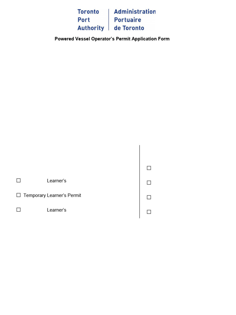 Powered Vessel Operators Permit Application Form 2024 | PDF
