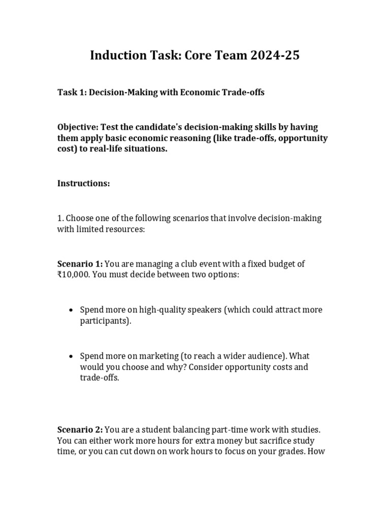 Core 24-25 Induction Task | PDF | Decision Making | Opportunity Cost