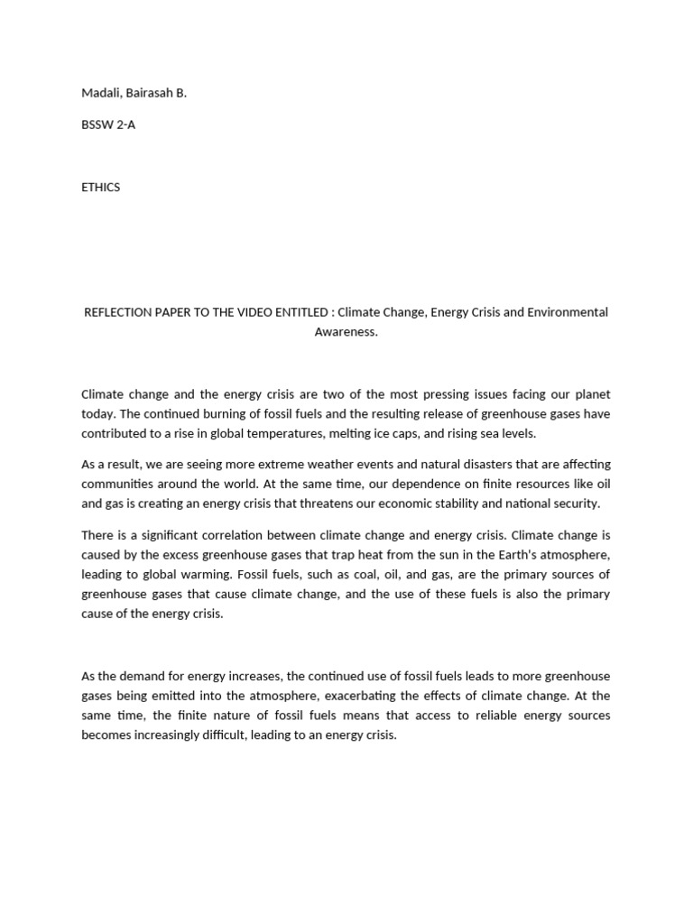 Ethics Reflection Finals | PDF | Climate Change | Greenhouse Effect