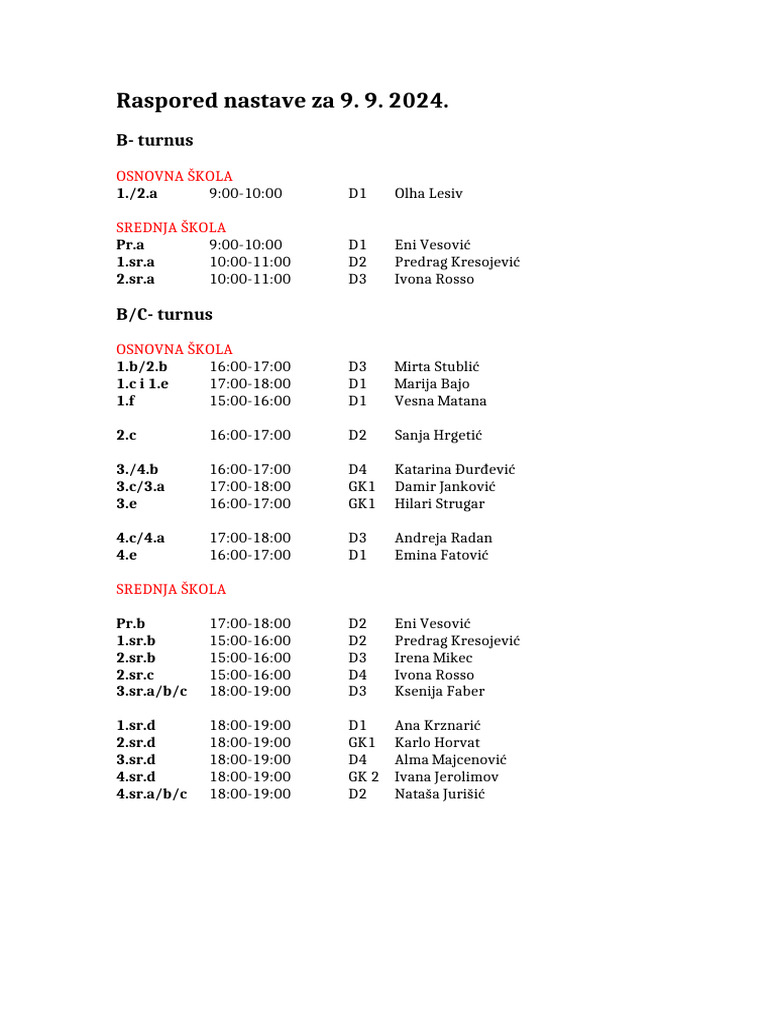 Sat-razrednika-9.-9.-2024 2 | PDF