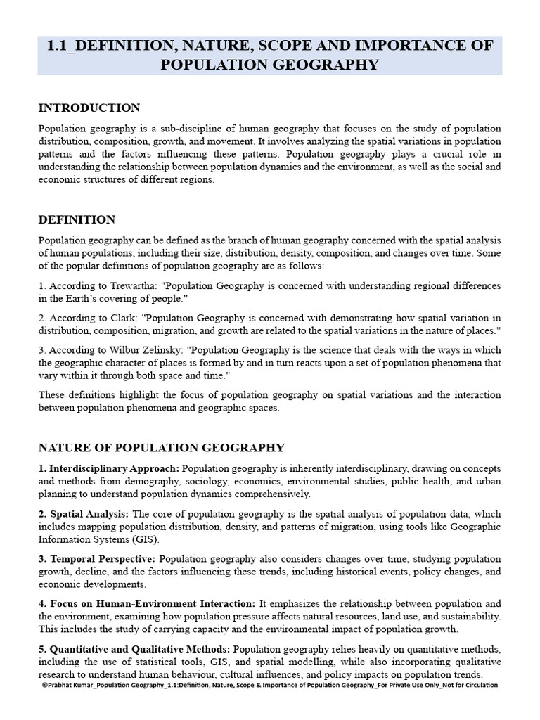 Nature and Scope of Population Geography | PDF | Geography | Human ...
