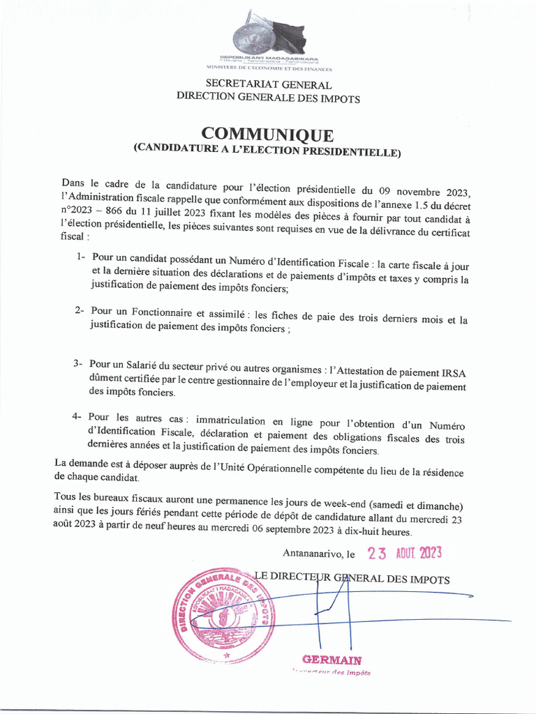 DGI Candidats PRM Dossier Fiscal | PDF