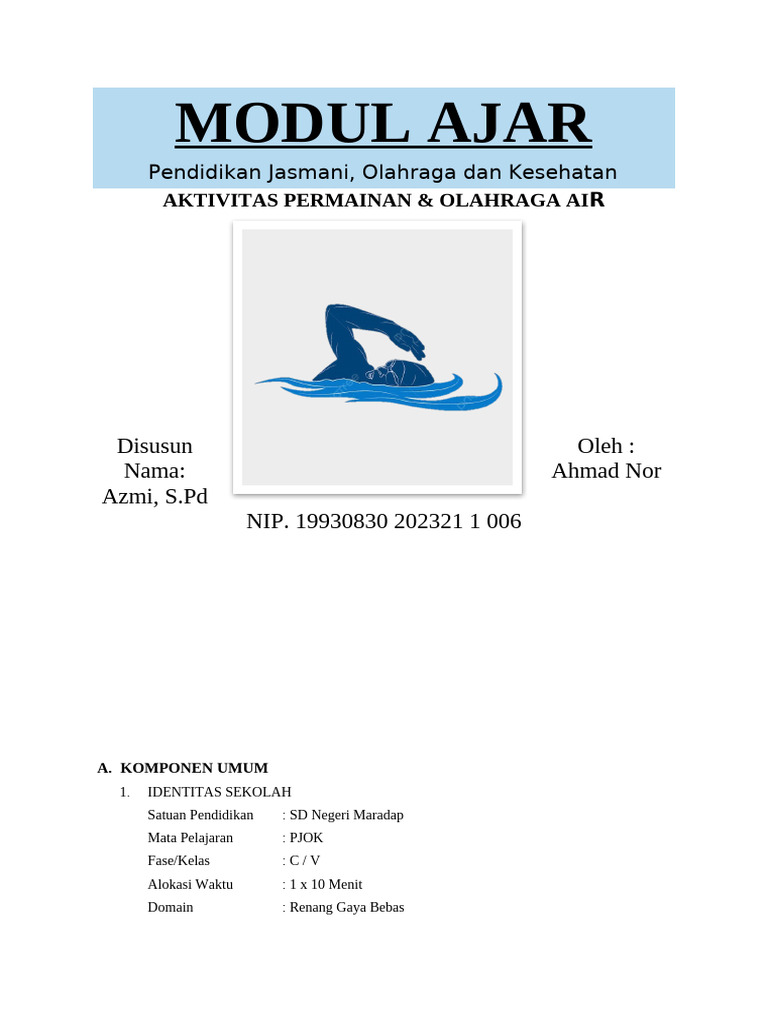 Modul Ajar Renang Gaya Bebas SD | PDF | Karier & Perkembangan
