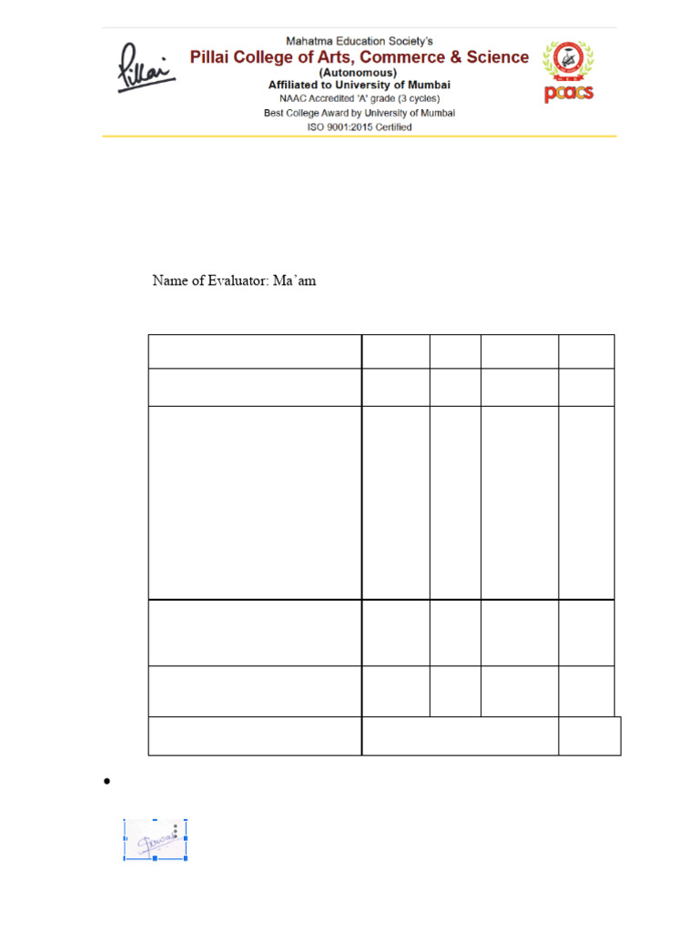 Evaluation Sheet For Continuous Assessment With Rubrics Class: Computer Science | PDF | Career ...