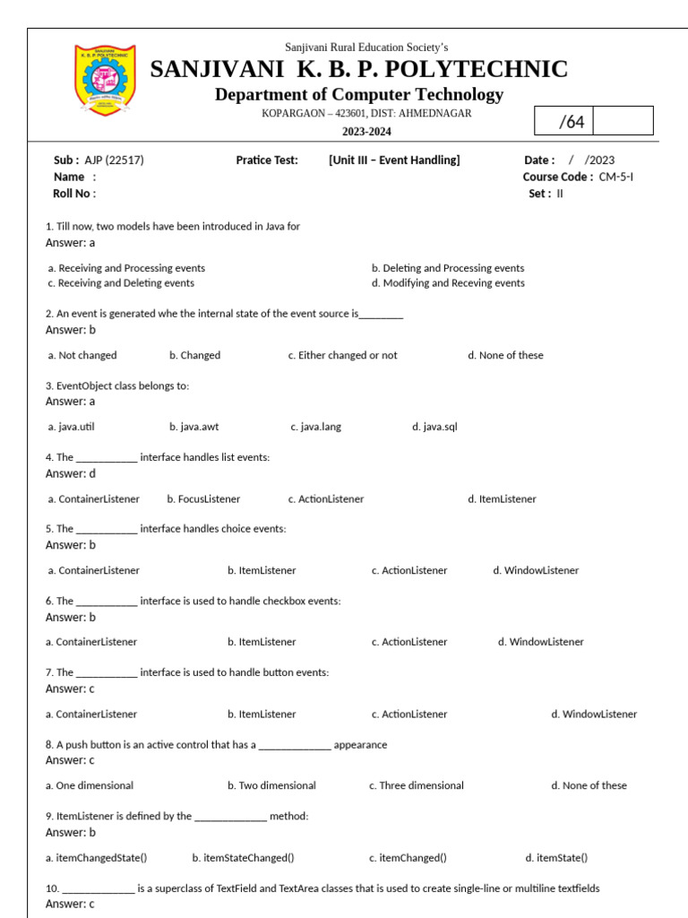 Set2question With Answers After Pdf Method Computer Programming Class Computer Programming 8163