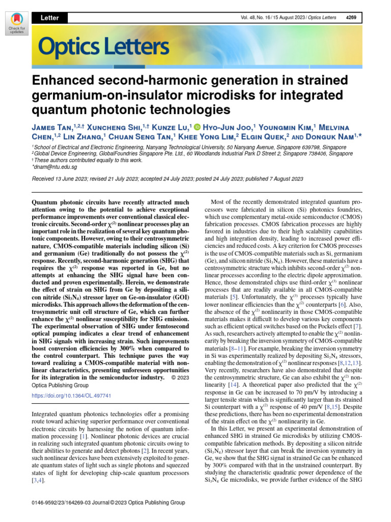 07 Tan - Enhanced Second-Harmonic Generation in Strained Germanium-On-Insulator Microdisks For ...