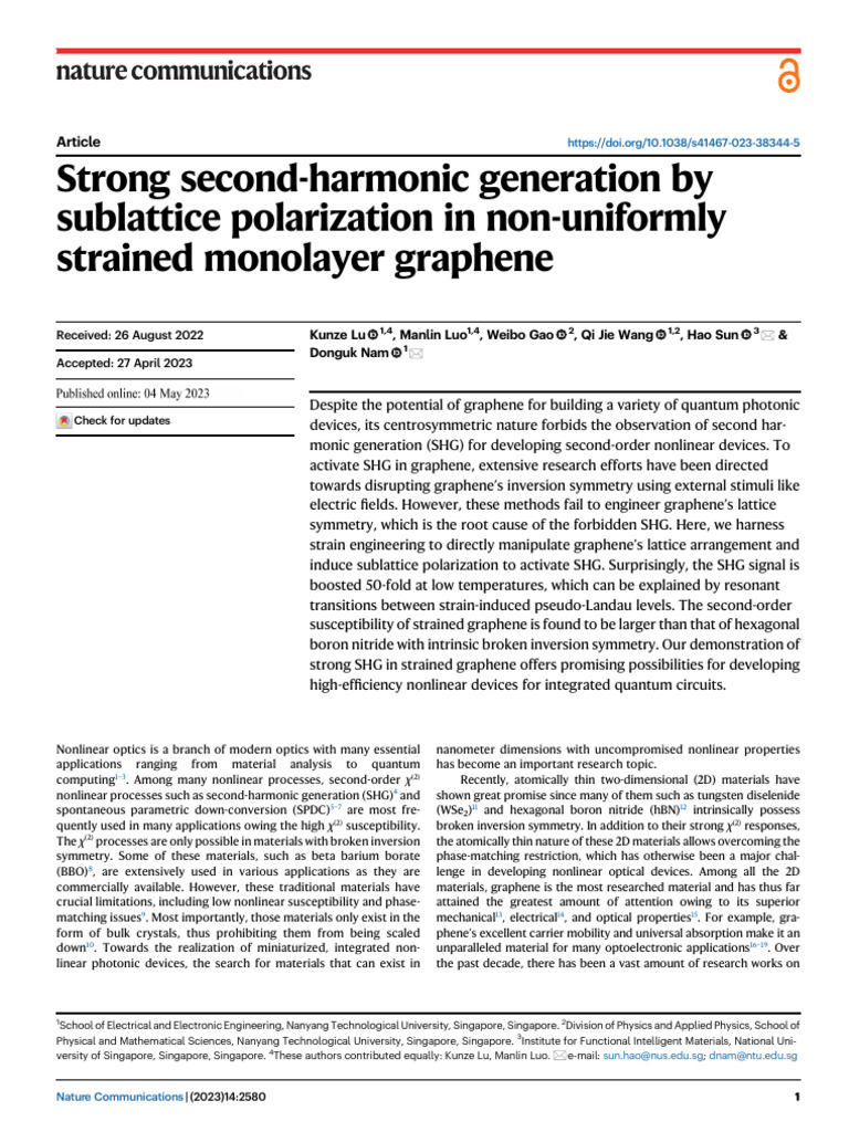 Strong SHG in Strained Graphene | PDF | Graphene | Nonlinear Optics