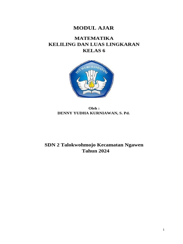 Modul Ajar Berdeferensial Matematika Kls 6 Denny Yudha Kurniawan SDN 2 Talokwohmojo | PDF