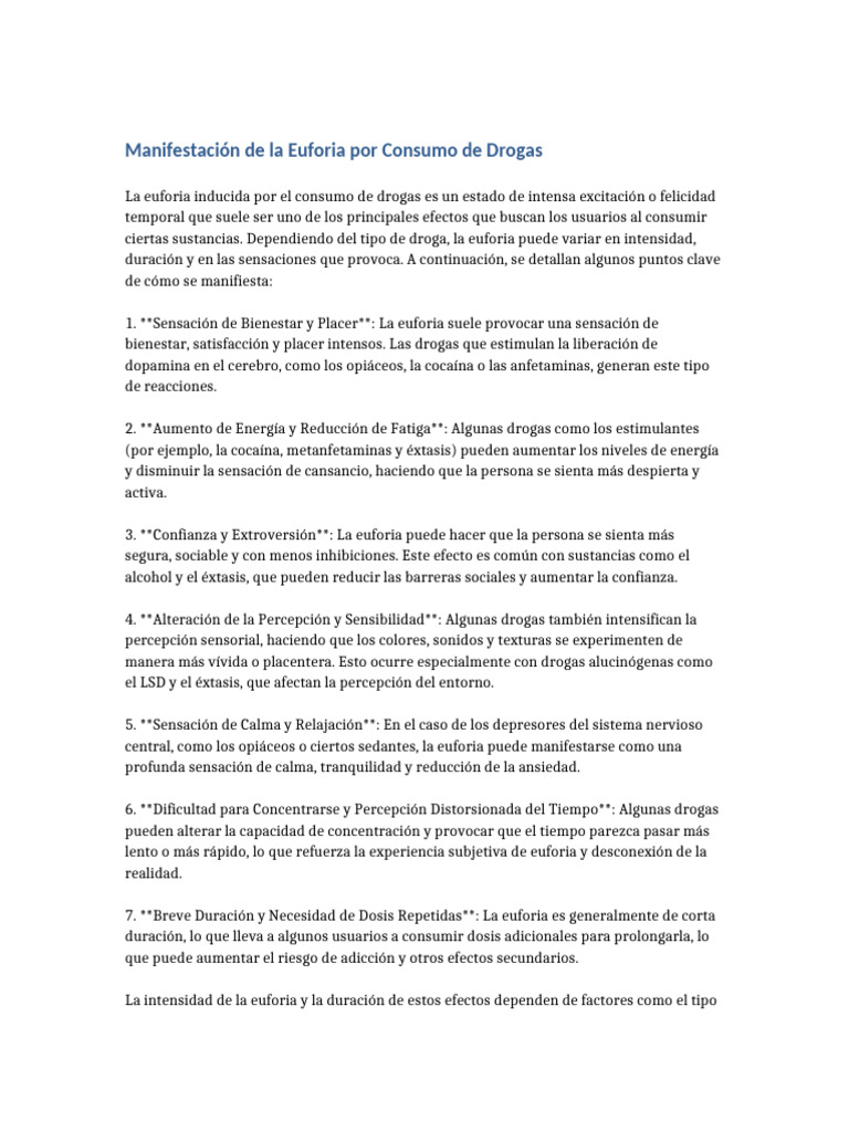 Manifestación_Euforia_Consumo_Drogas | PDF | Drogas | Mdma