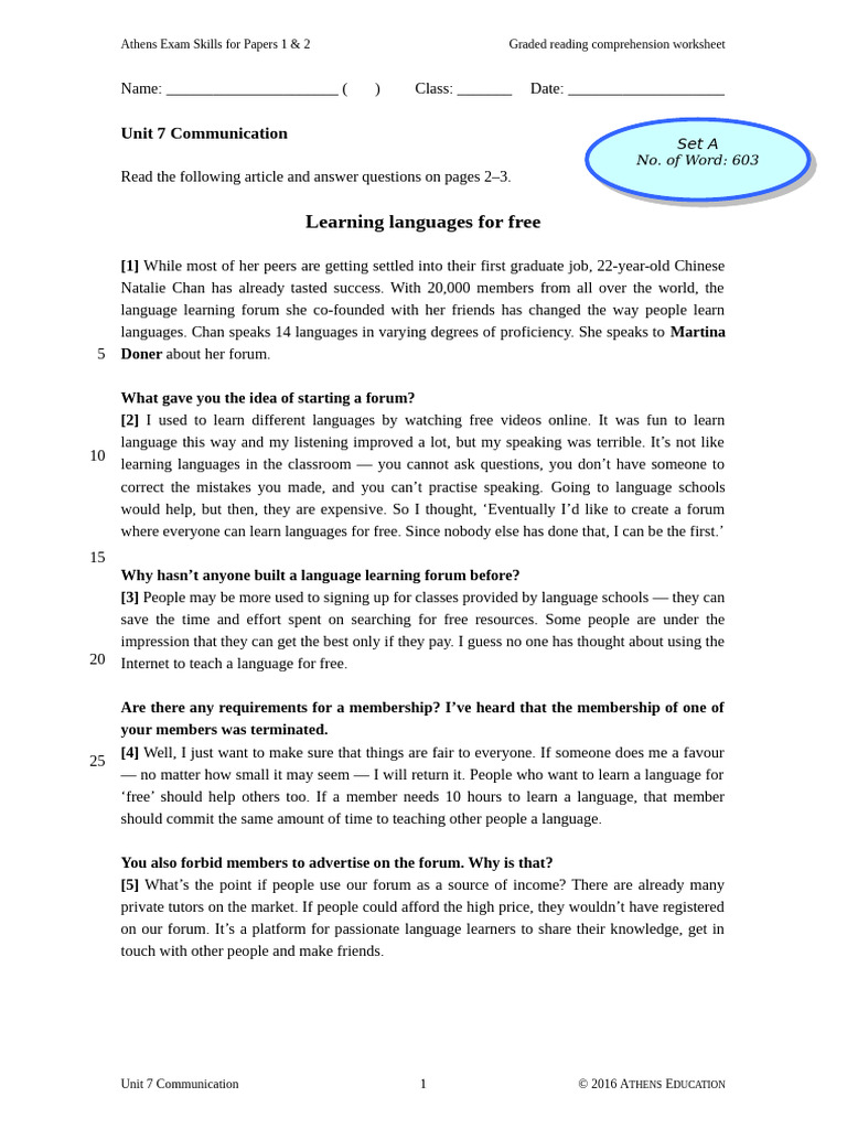 SBR Unit 7 Graded Comprehension | PDF | Reading Comprehension | Learning