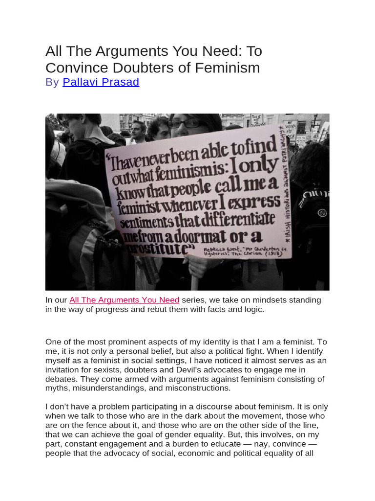 All The Arguments You Need To Convince Doubters of Feminism | PDF ...