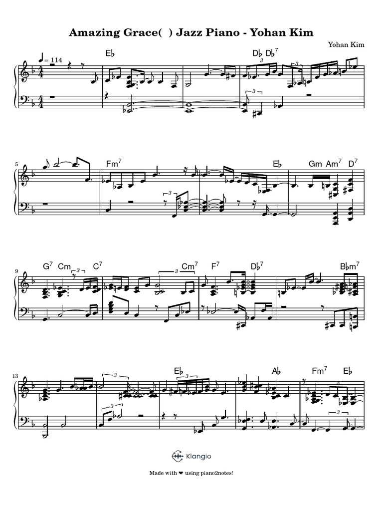 Amazing Grace (나같은 죄인 살리신) Jazz Piano - Yohan Kim | PDF