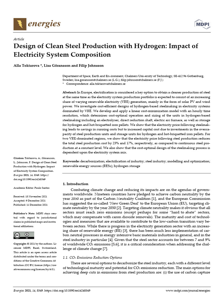 Design of Clean Steel Production With Hydrogen | PDF | Steelmaking ...