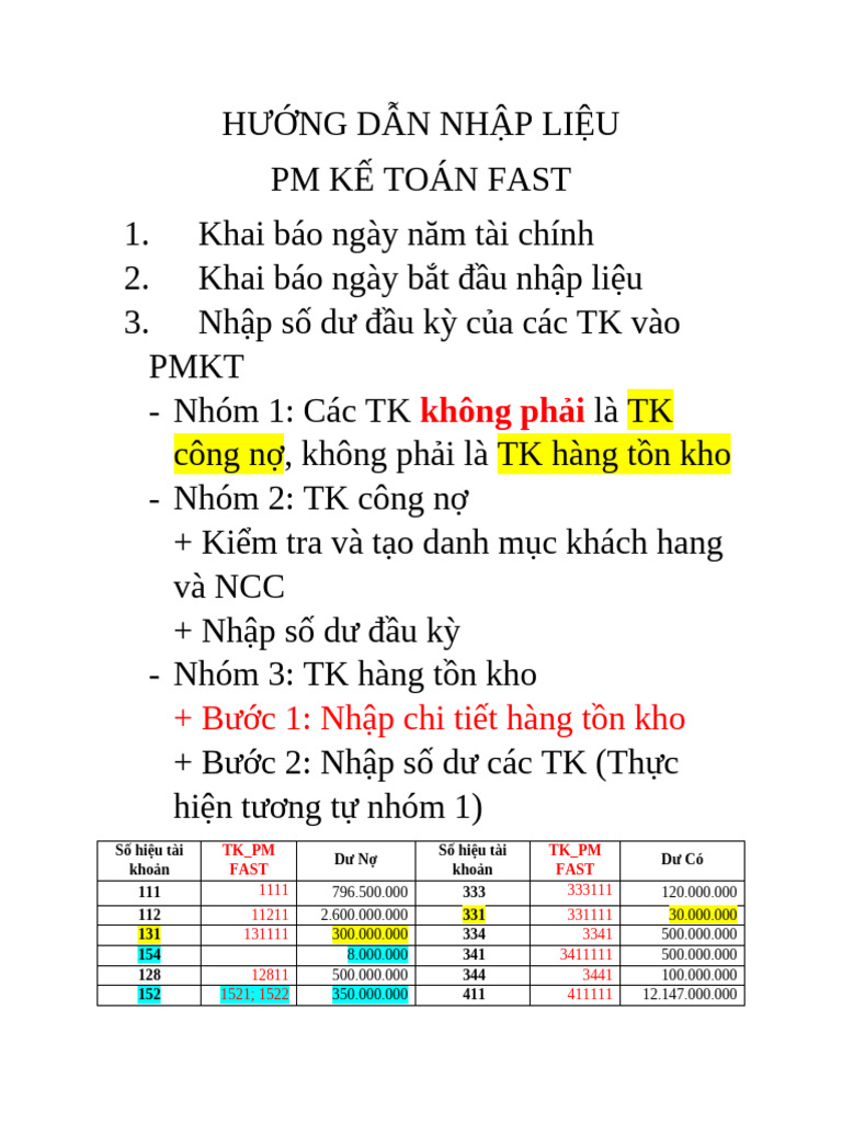 Huong Dan - Nhap Du Lieu PM Fast | PDF