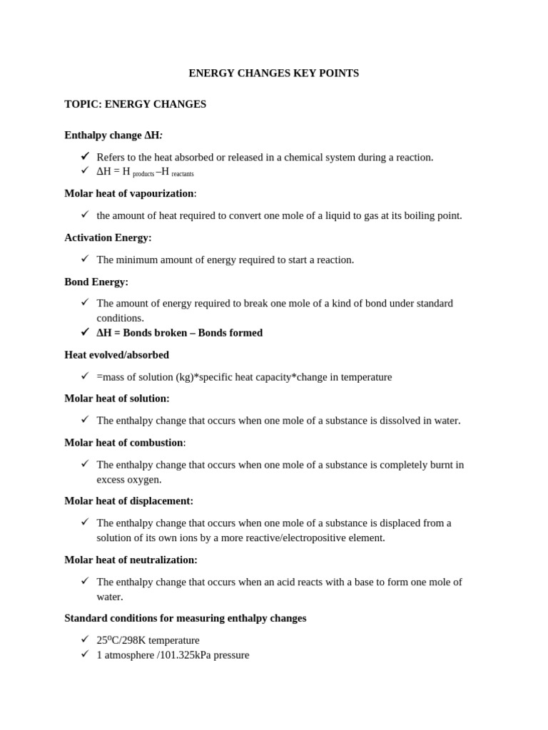 Key Points on Energy Changes in Chemistry | PDF