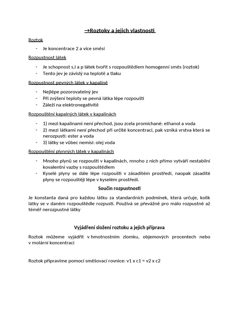 3 Roztoky A Jejich Vlastnosti | PDF