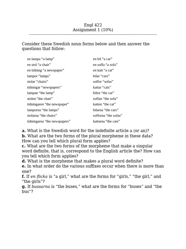 Swedish Noun Forms and Articles Guide | PDF | Language Arts ...