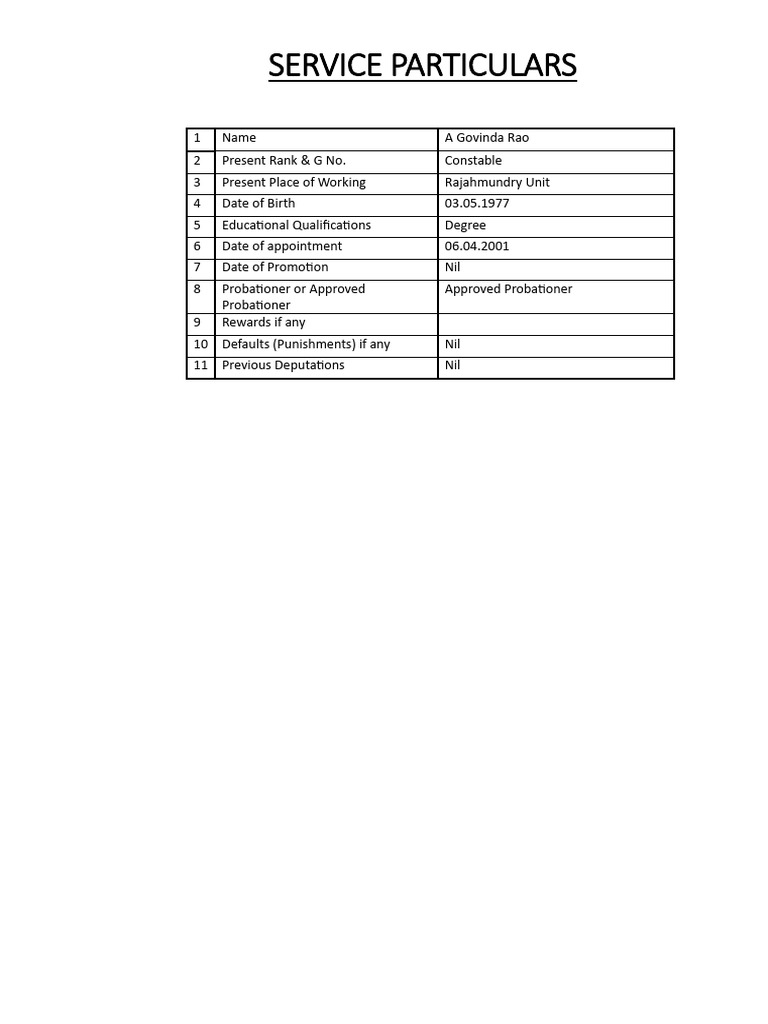 Service Particulars | PDF