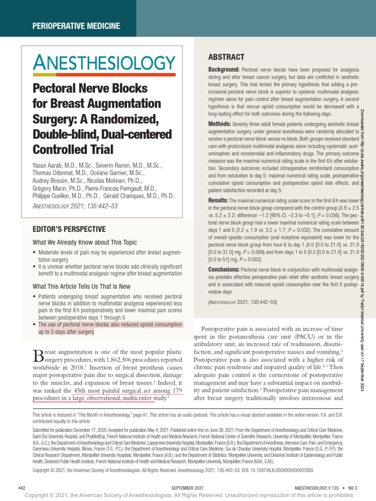 4pectoral NB For Breast Augmentation Surgery RCT 2021 | PDF | Analgesic ...