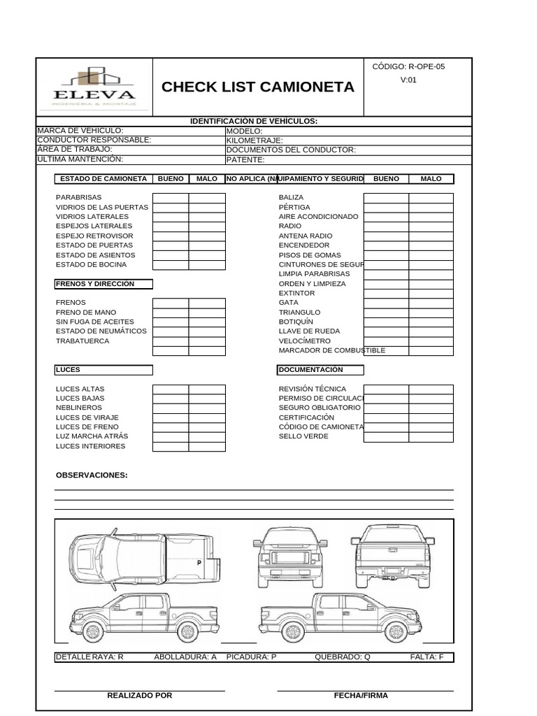 Check List Camioneta