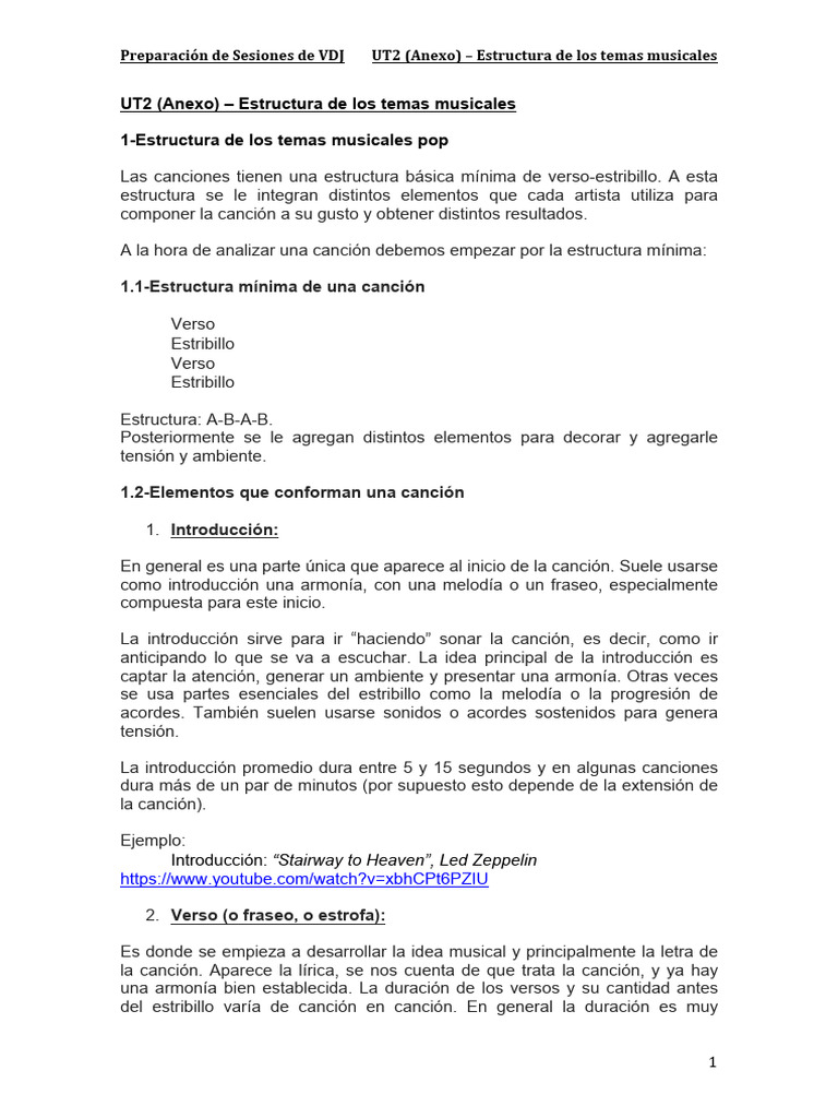 UT2 (Anexo) - Estructura de temas musicales | PDF | Canciones | Armonía