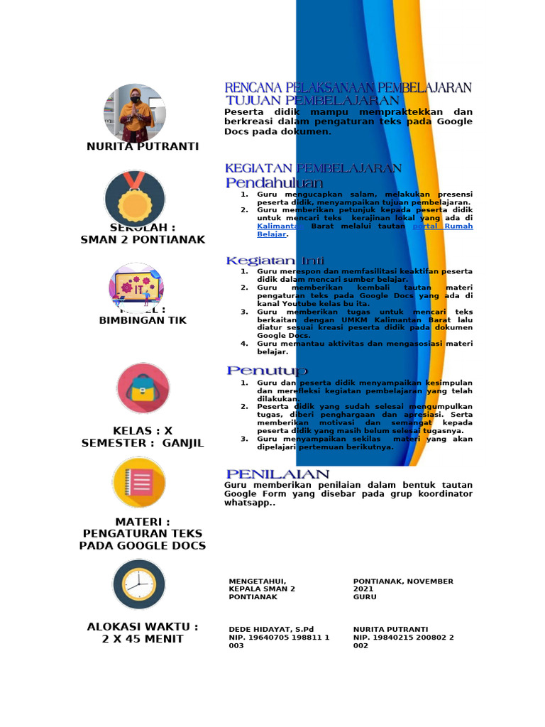 Template RPP 1 Lembar | PDF