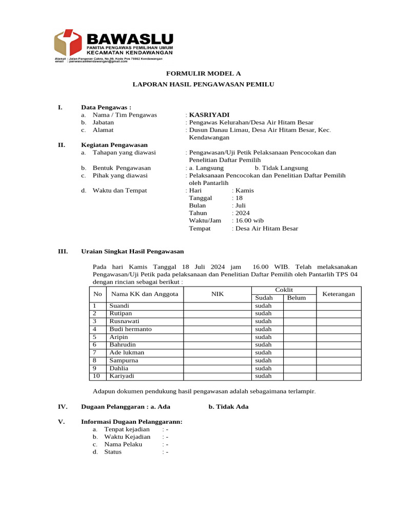 Form A Uji Petik-1 | PDF